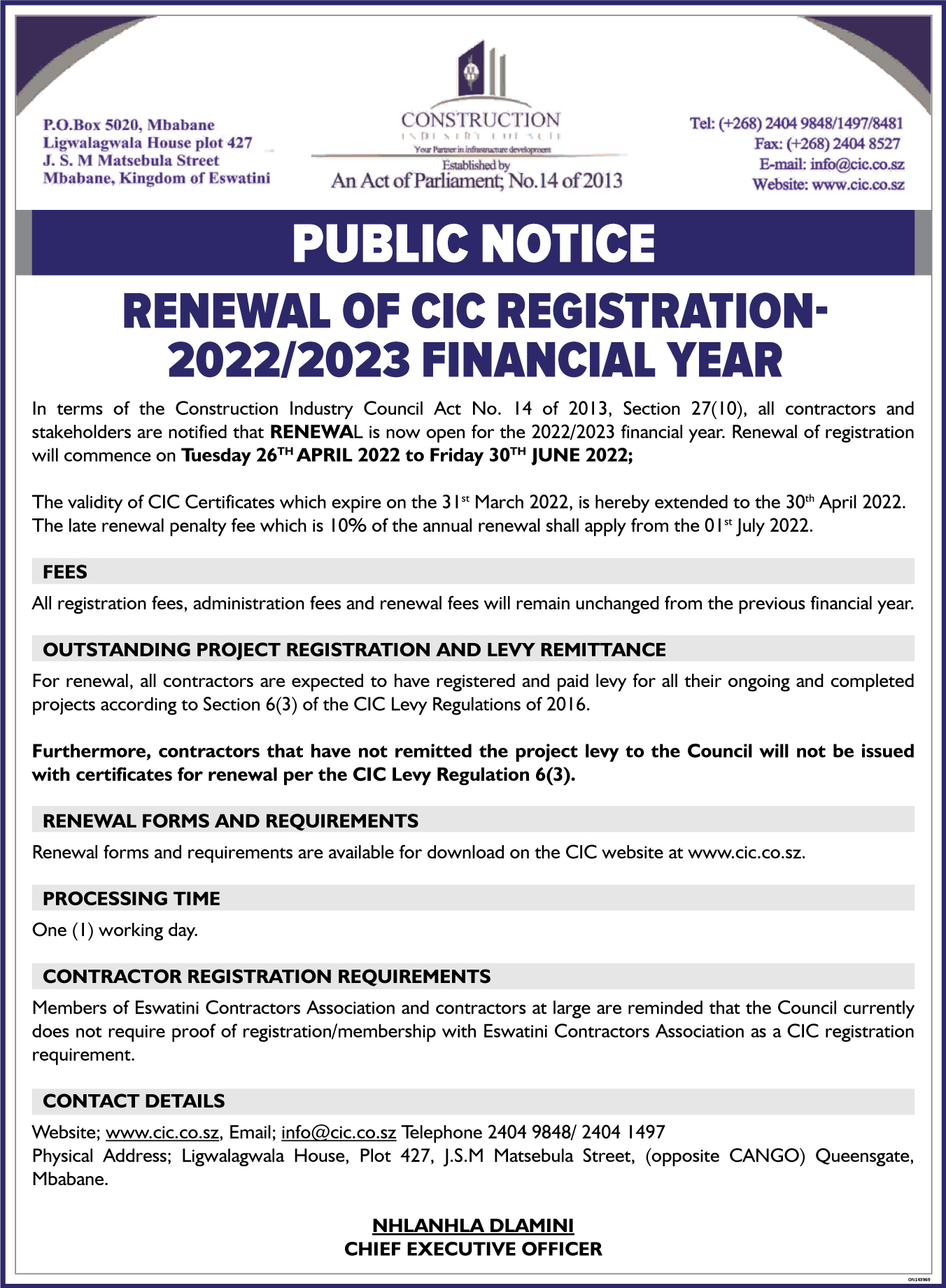 Construction Industry Council Eswatini (CIC)